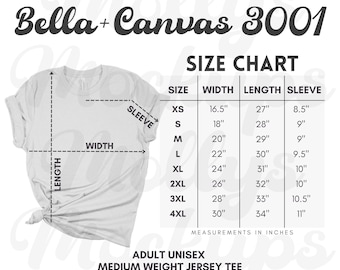 Bella Canvas 3001 Size Chart - Etsy