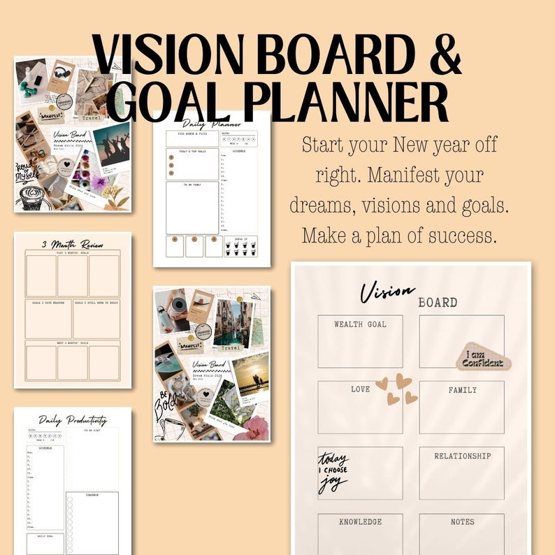 Vision Board Printable, Life Goal Planner, Girl Boss Planner, Vision ...