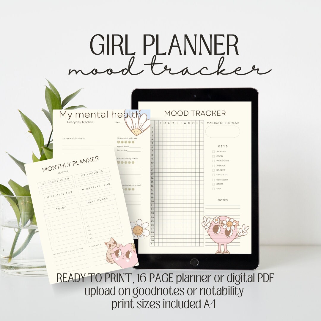 Mood Tracker Printable, Printable Period Tracker, Self-care Planner ...