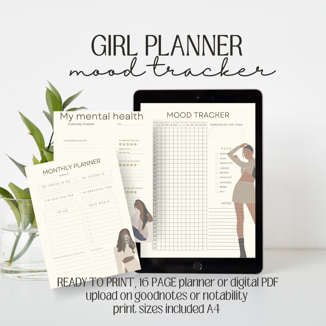 Mood Tracker Printable, Printable Period Tracker, Self-care Planner ...