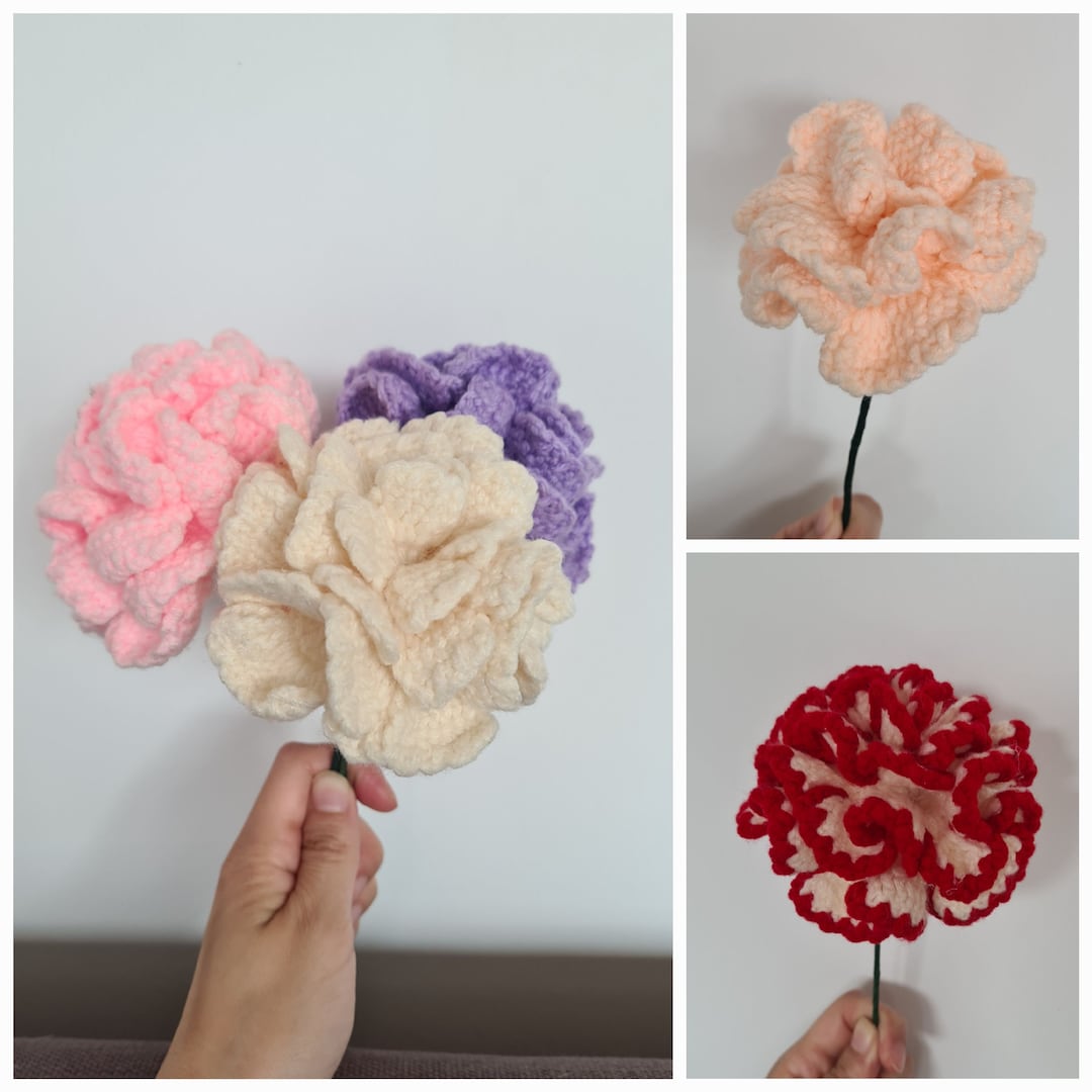 Crochet Flower Carnation Pattern, 3 (three) Variations, Beginner ...