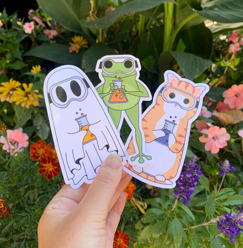 Ghost/frog/cat Scientist Vinyl Sticker, STEM Spooky Sticker, Gift for ...