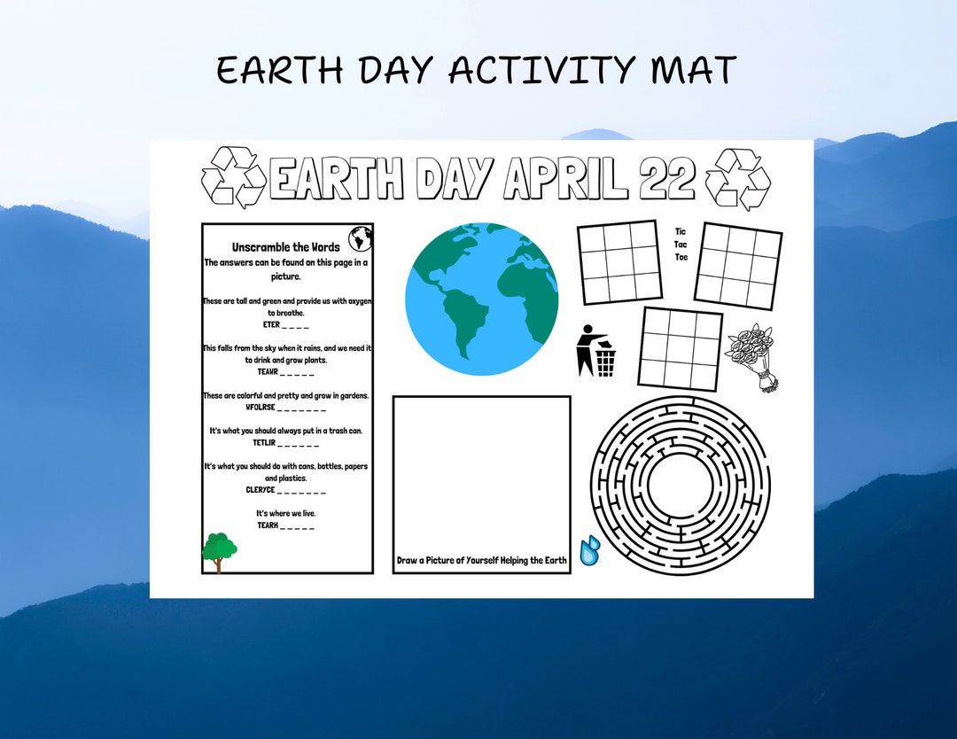 Earth Day Activity Placemat, Classroom Activity, Word Scramble, Tic Tac ...