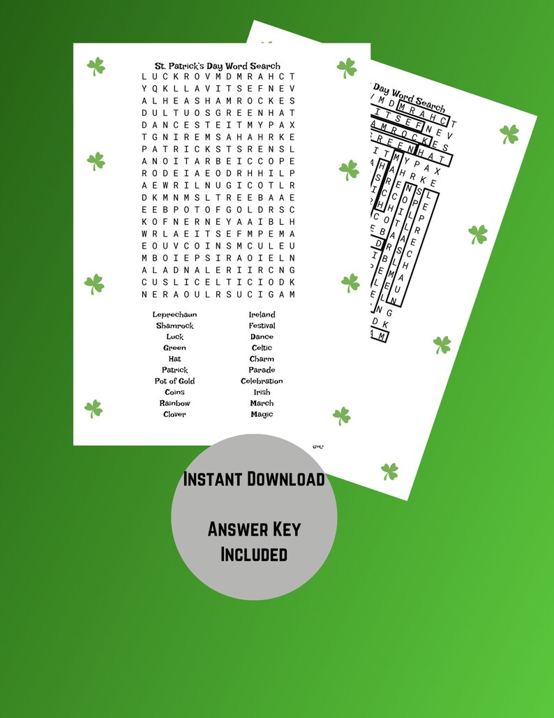 St. Patrick's Day Word Search, Printable, Holiday Word Search, Kids ...