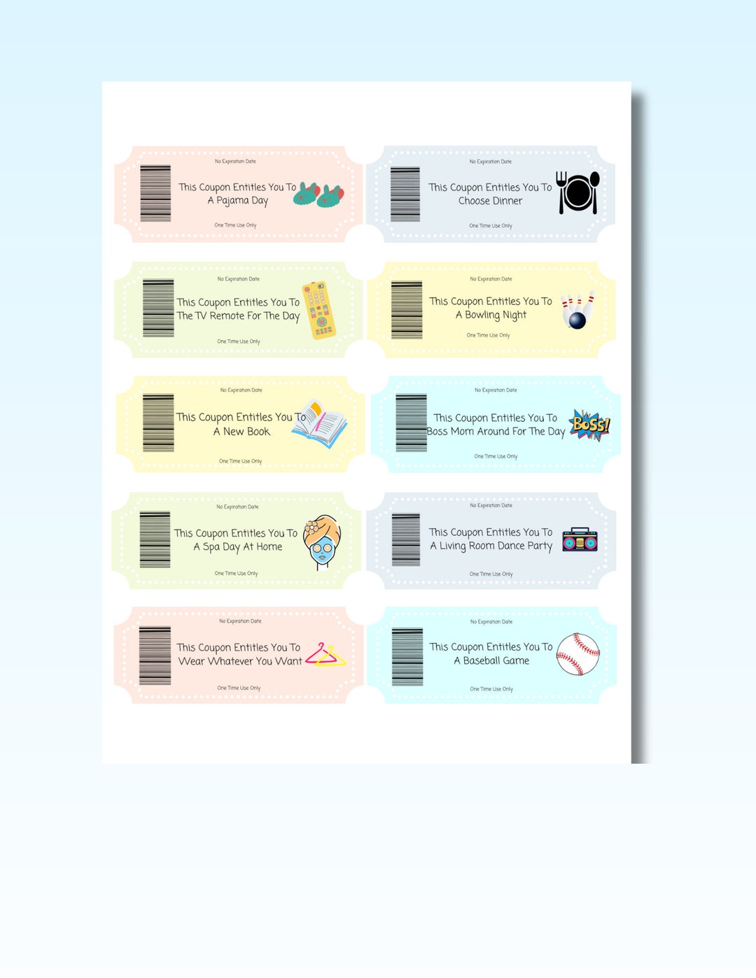 Homemade Kids Reward Coupons, Fun Activity Vouchers, 30 Editable ...