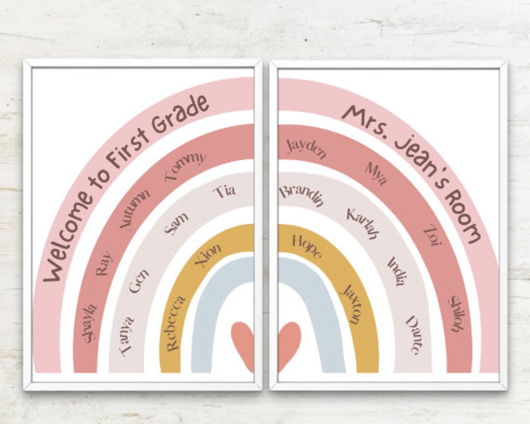 Boho Rainbow Classroom Name Poster, Editbale Poster, Printable, Digital ...