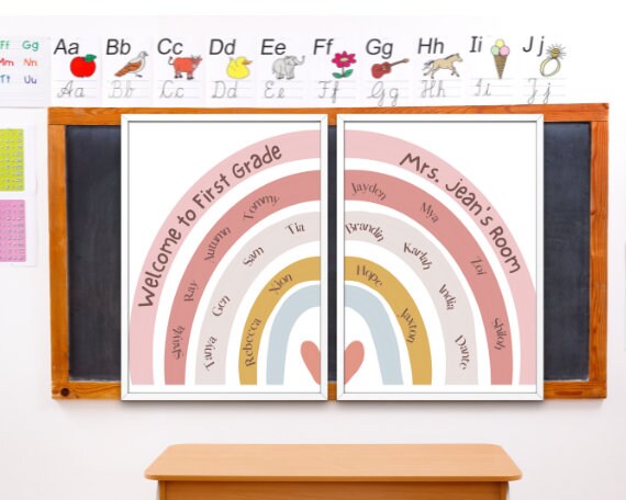 Boho Rainbow Classroom Name Poster, Editbale Poster, Printable, Digital ...
