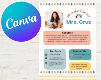 Editable Meet the Teacher Template Boho Rainbow Back to School, Teacher ...