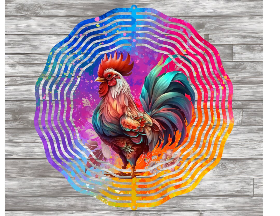 Colorful Rooster Wind Spinner, Garden Art Sculpture, Rustic Farm Decor ...