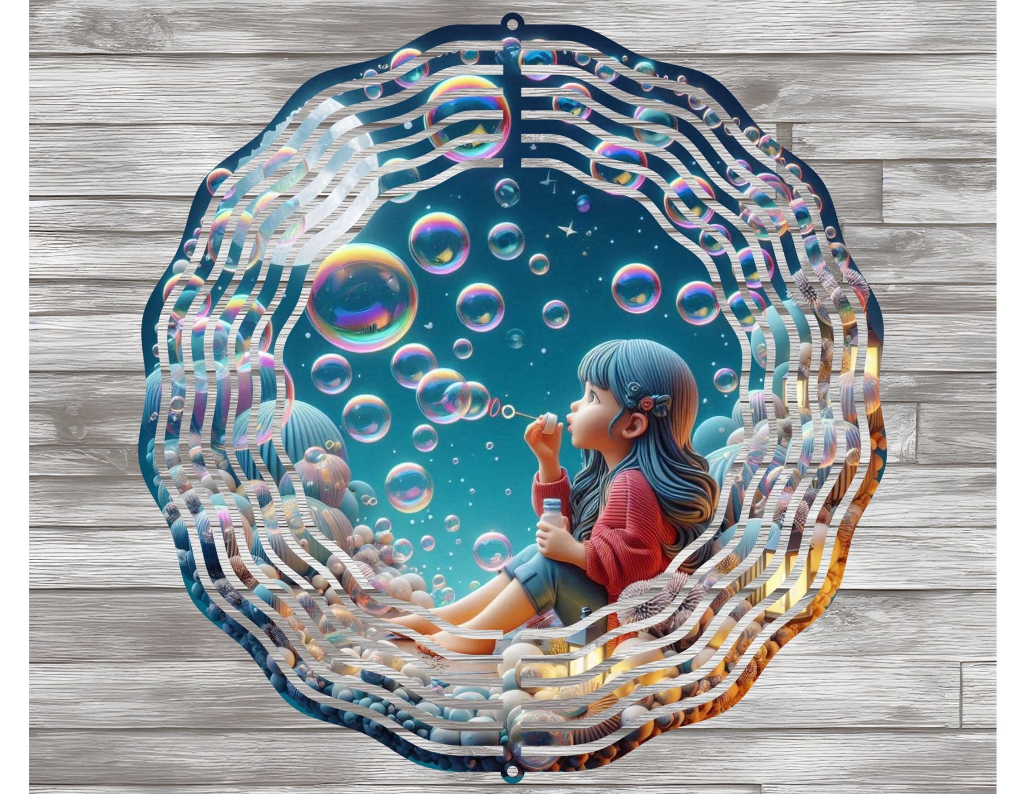 Whimsical Little Girl Wind Spinner, Colorful Bubbles (outdoor Yard Art ...