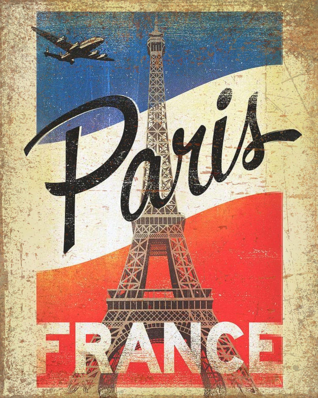 Vintage Paris France Sign - Eiffel Tower Aluminum Decor, 8x10 ...
