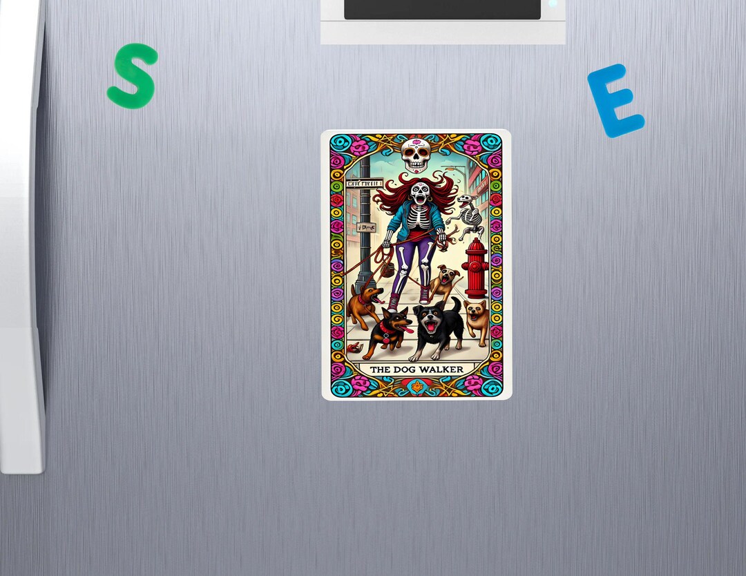 Funny Day of the Dead Tarot Card "the Dog Walker" Magnet - Vibrant and ...