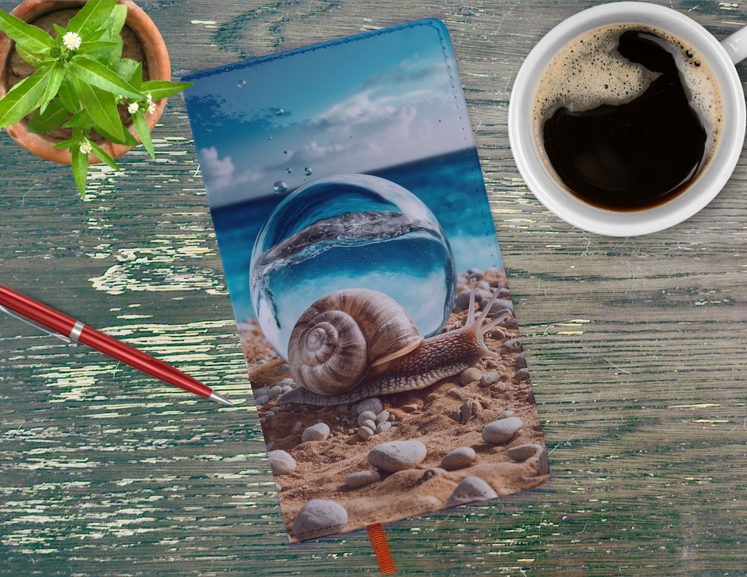 Snail Beach Journal - Compact PU Leather Notebook With Ribbon Bookmark ...