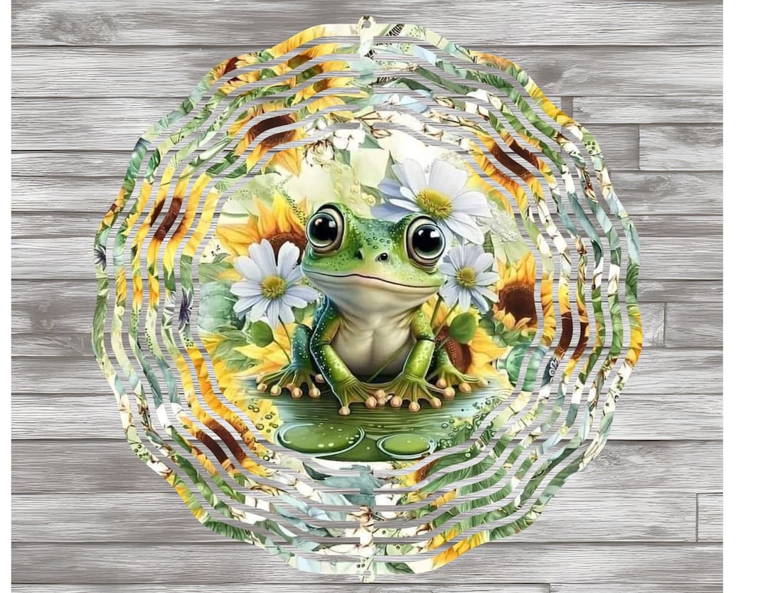 Cute Frog With Sunflowers on a Lilypad 8" Wind Spinner, Windspinner ...