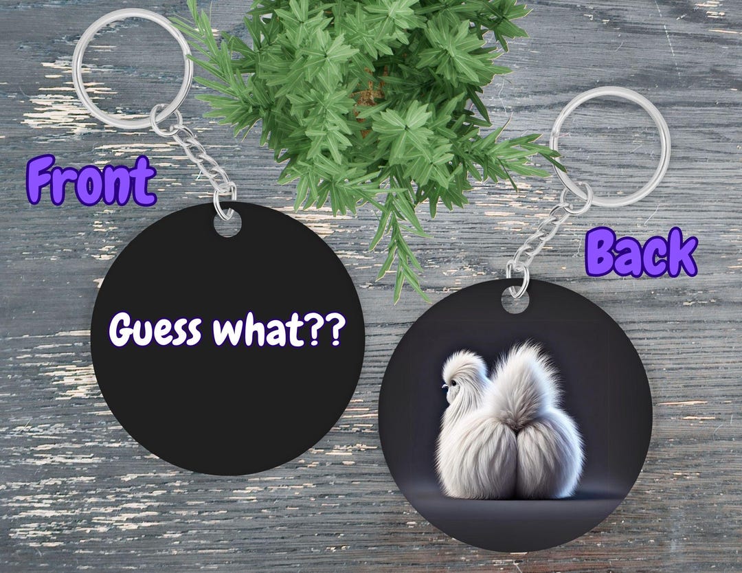 Silkie Chicken Keychain: Quirky Double-sided Design (2 Inch, Fluffy ...