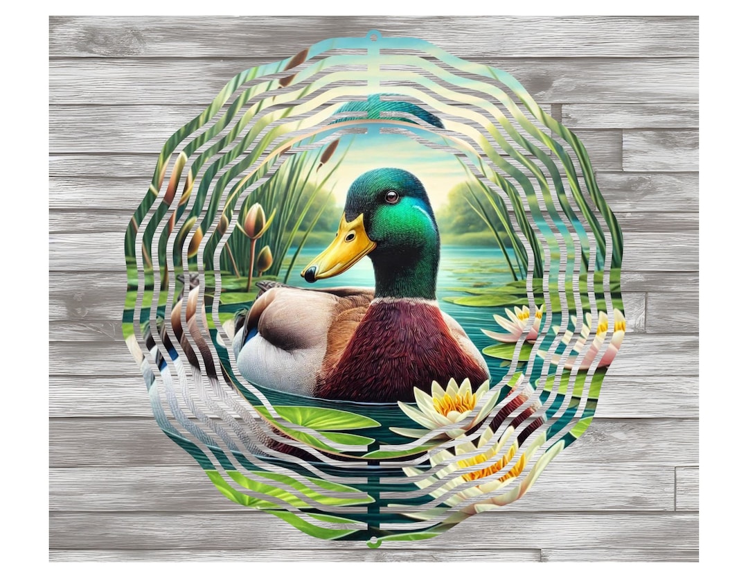 Mallard Duck Wind Spinner, Pond Decor, Water Lilies Yard Art, Colorful ...