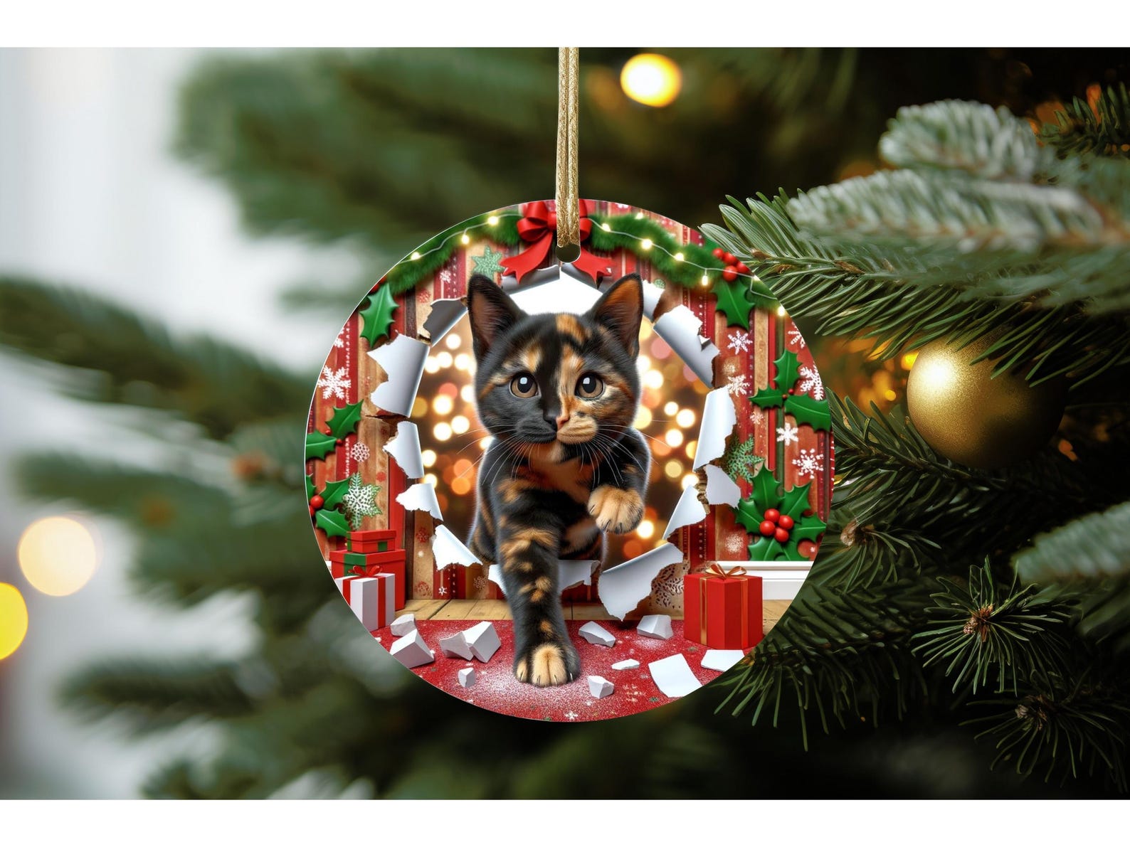 Torti Kitten Christmas Ornament, Tortoiseshell Cat (2.75-inch Double ...
