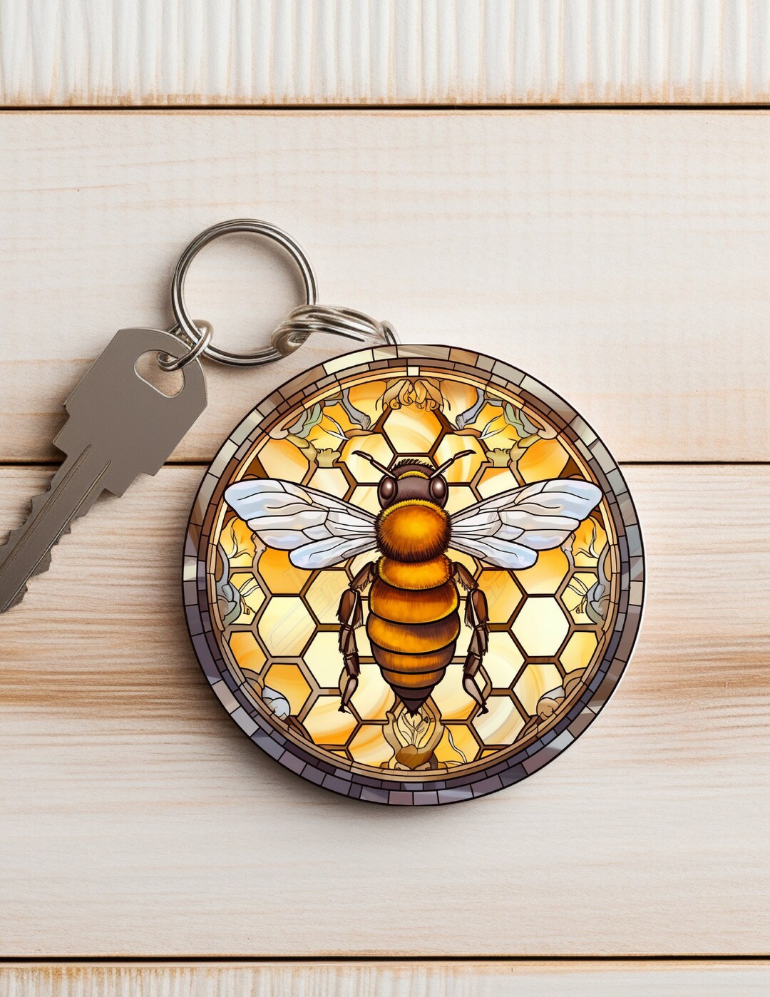 Honeybee Stained Glass Keychain: Colorful Bumblebee Honeycomb Charm - Etsy