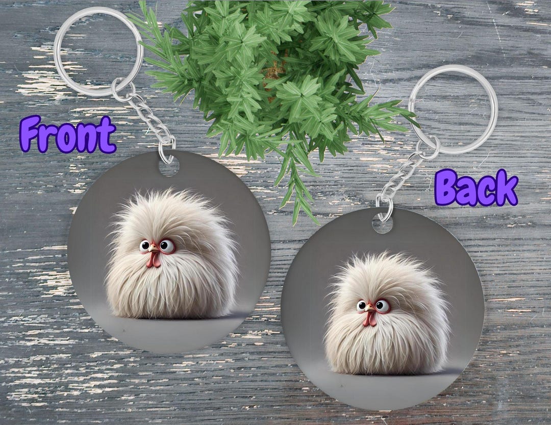 Silkie Poof Chicken Keychain: Fluffy Farm Charm (double-sided Design ...