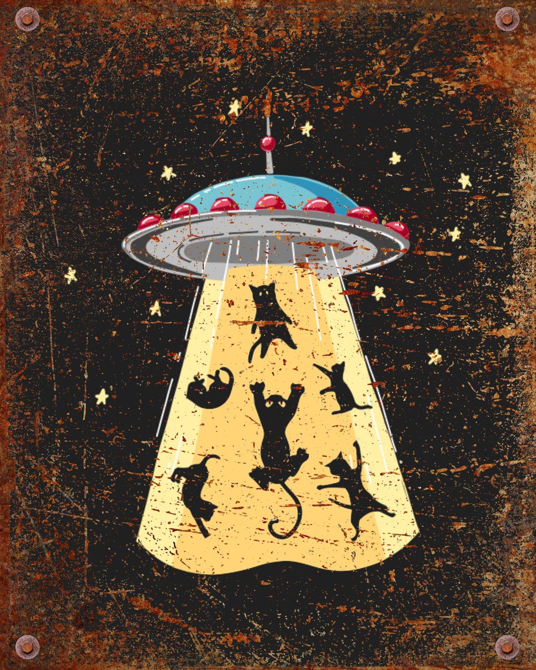 Vintage UFO Cats Abduction Metal Sign, Retro Wall Art, Scifi Decor ...