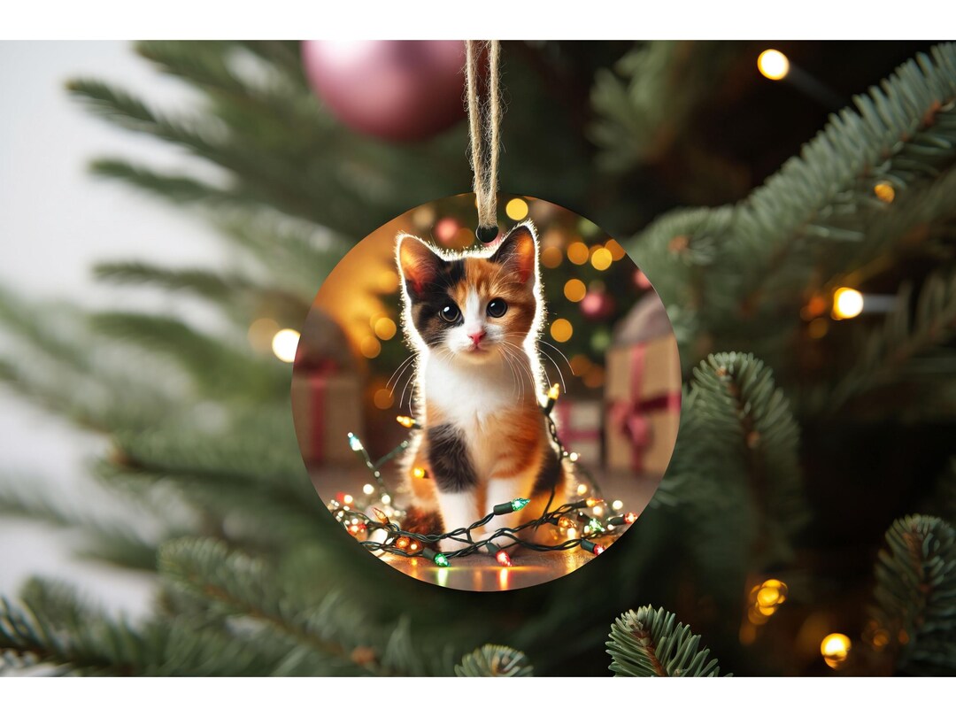 Calico Kitten Christmas Ornament - Custom Holiday Cat Tree Decoration ...