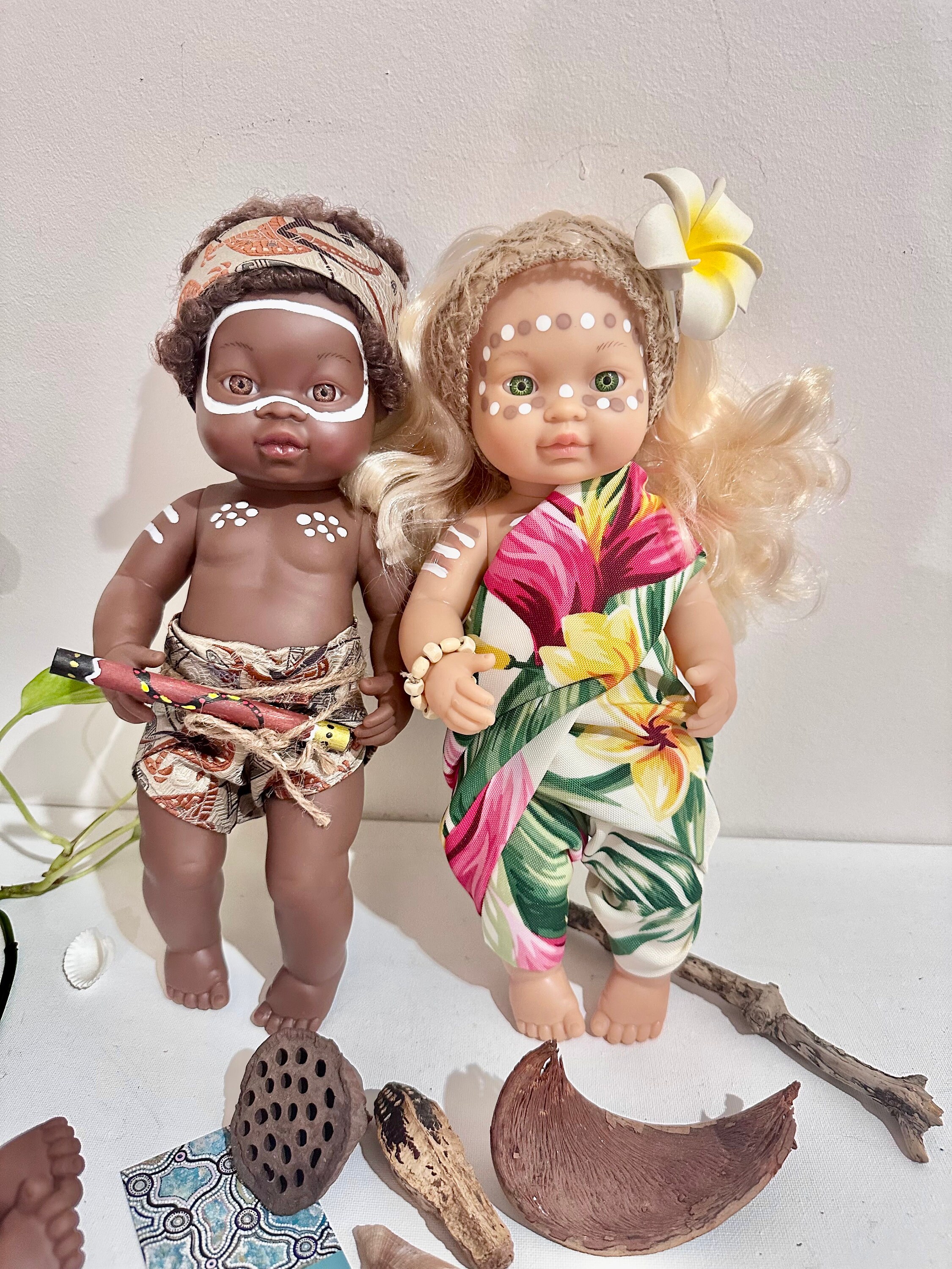 Boy and Girl Set Aboriginal and Islander Dolls, Black, Educational ...