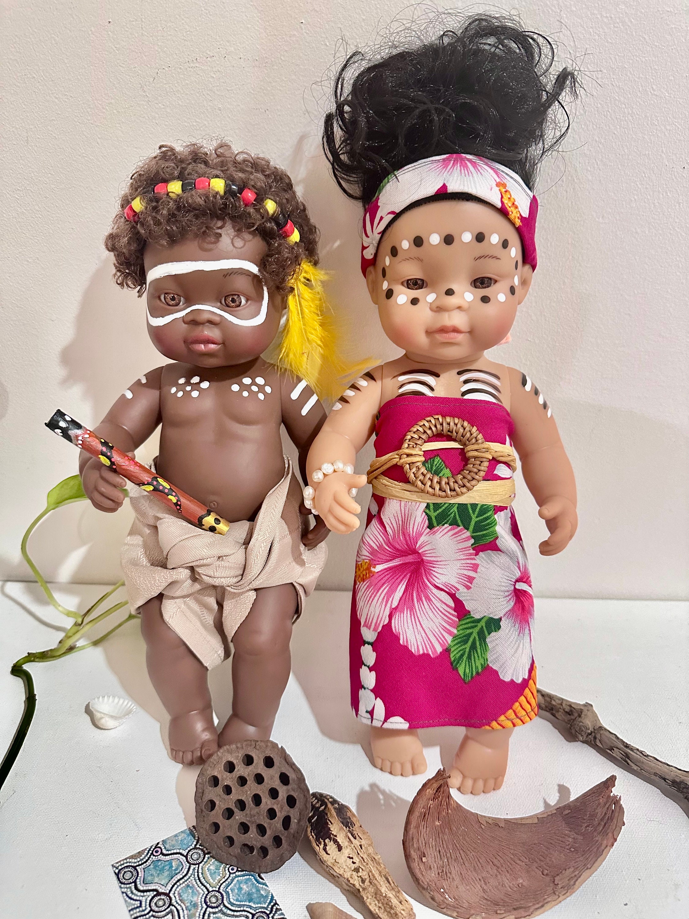 Boy and Girl Set Aboriginal and Islander Dolls, Black, Educational ...