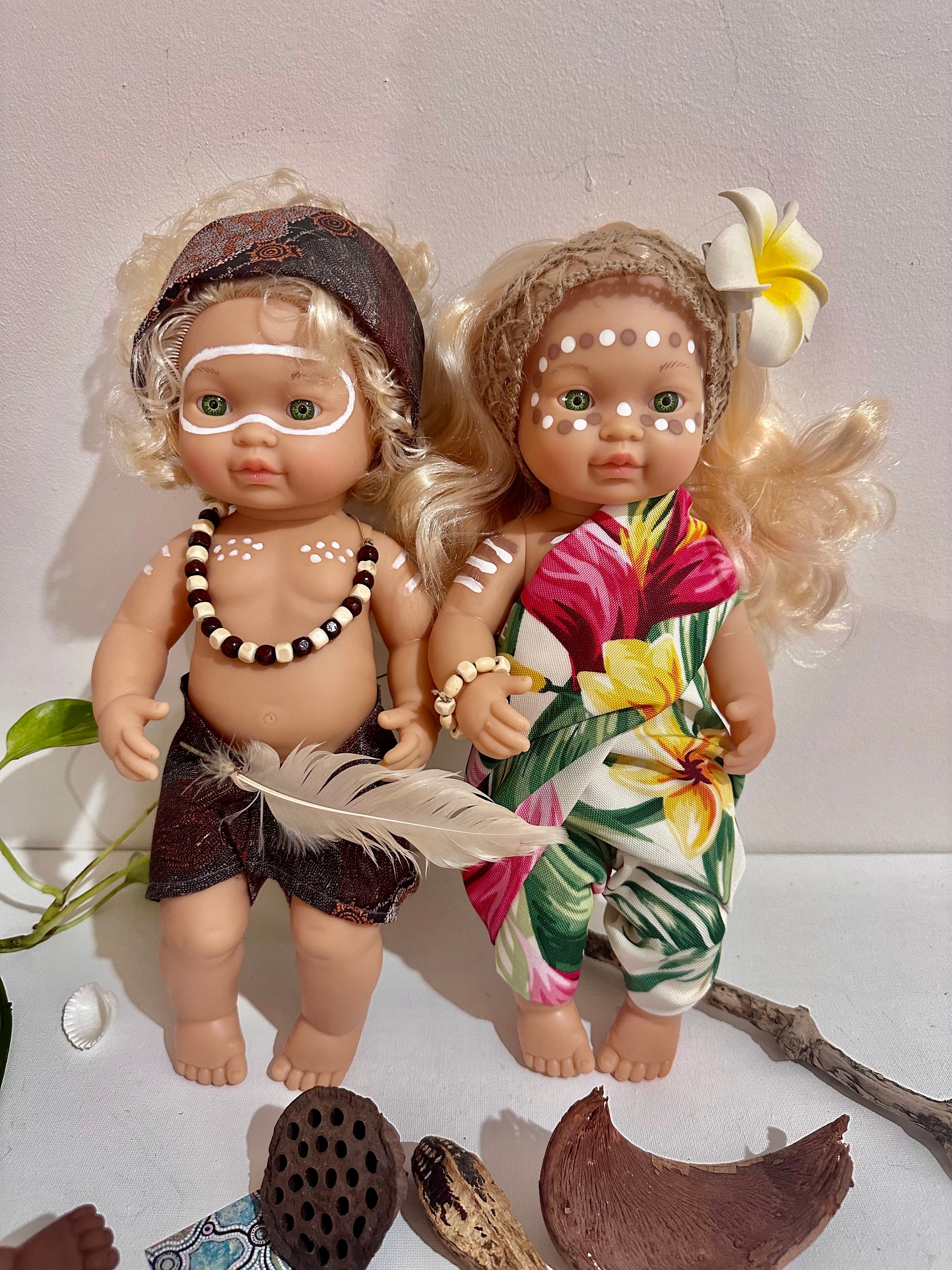 Boy and Girl Set Aboriginal and Islander Dolls, Black, Educational ...