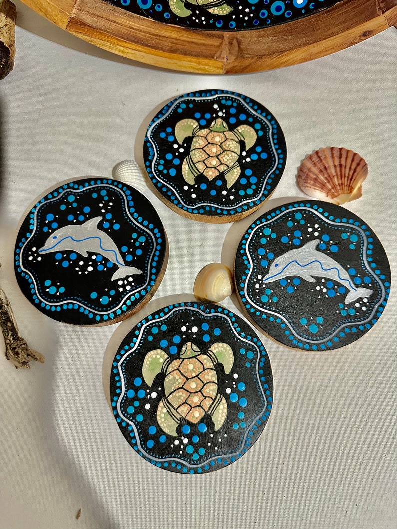 Aboriginal Art Round Serving Tray With Matching Coasters - Etsy Australia