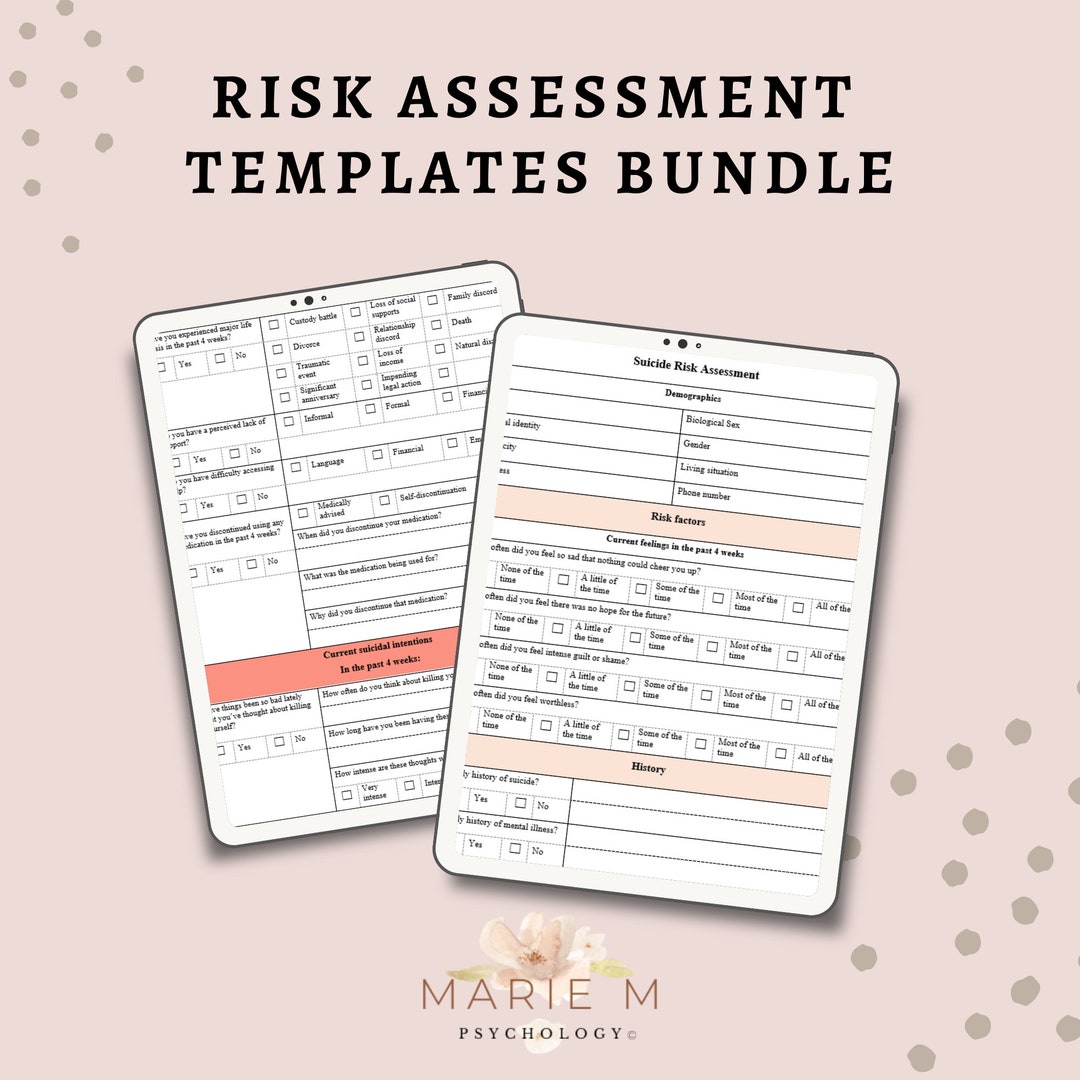 Risk Assessment and Safety Plan Template Bundle for Psychologists and Mental Health ...