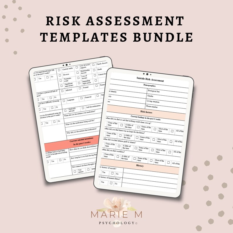 Risk Assessment and Safety Plan Template Bundle for Psychologists and Mental Health ...