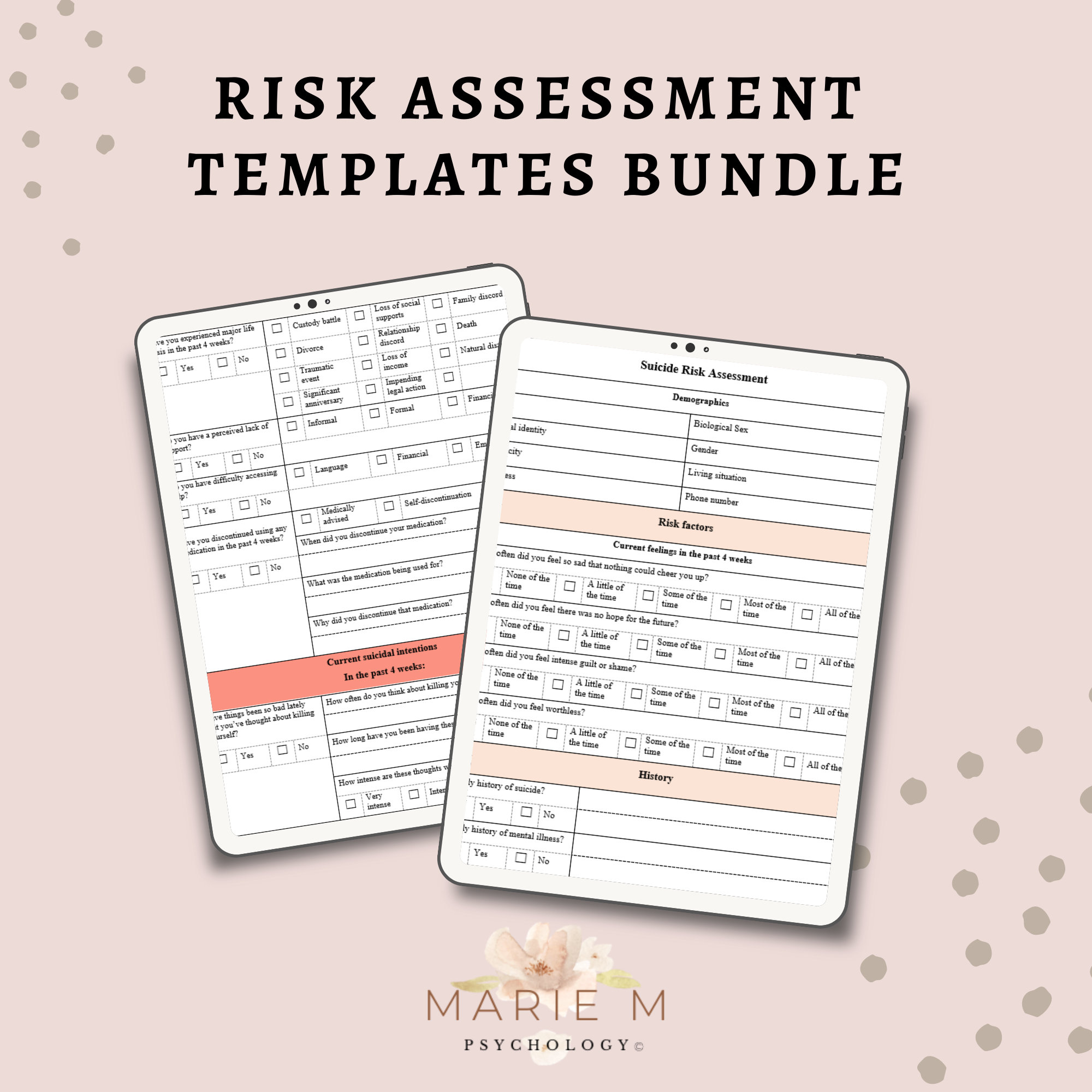 Risk Assessment and Safety Plan Template Bundle for Psychologists and ...