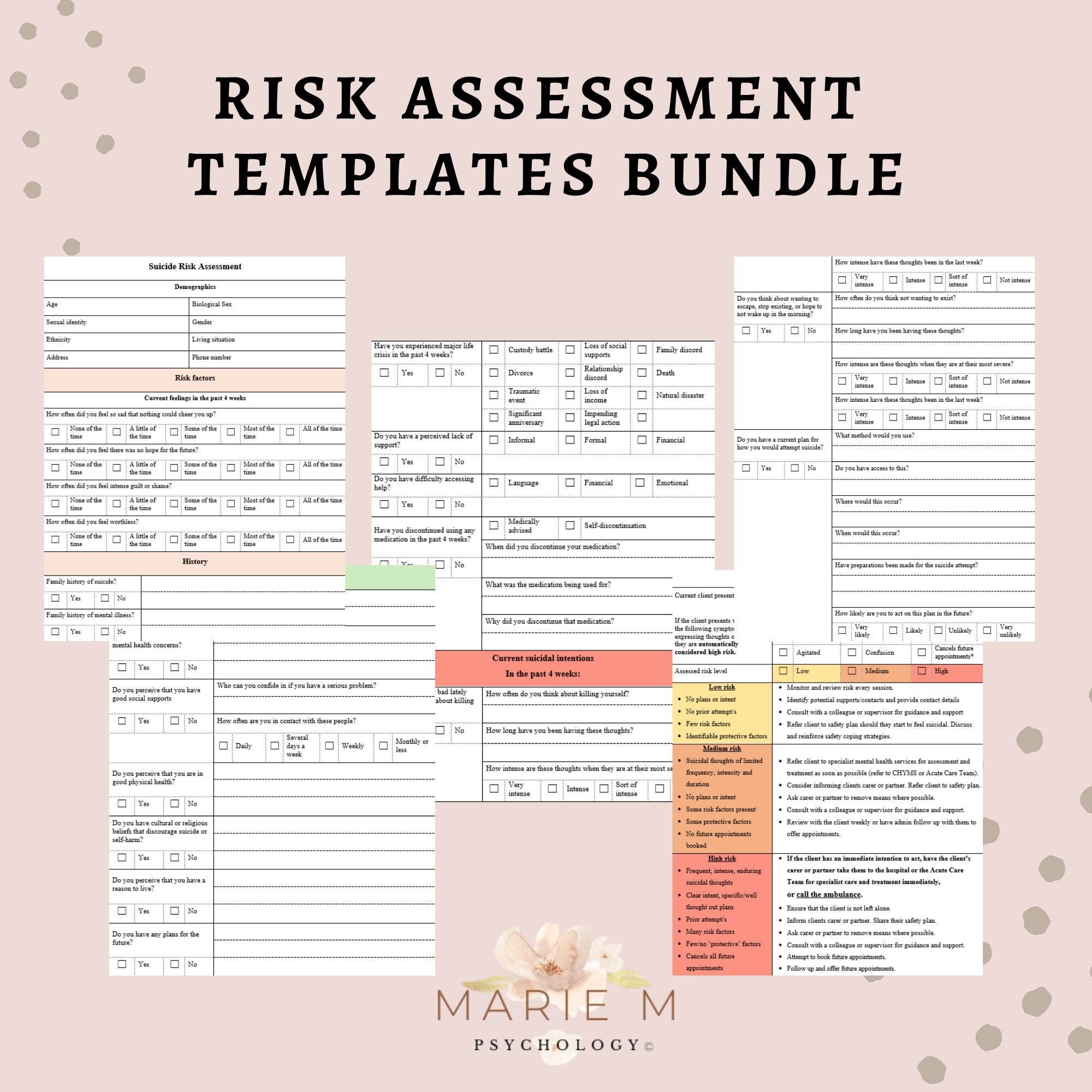 Risk Assessment and Safety Plan Template Bundle for Psychologists and ...