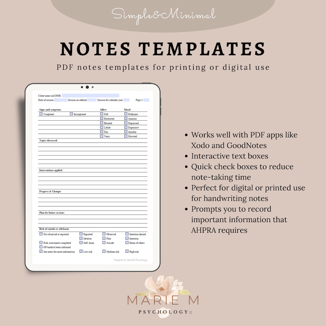 Progress Notes Digital Template for Psychologists and Counsellors - Etsy