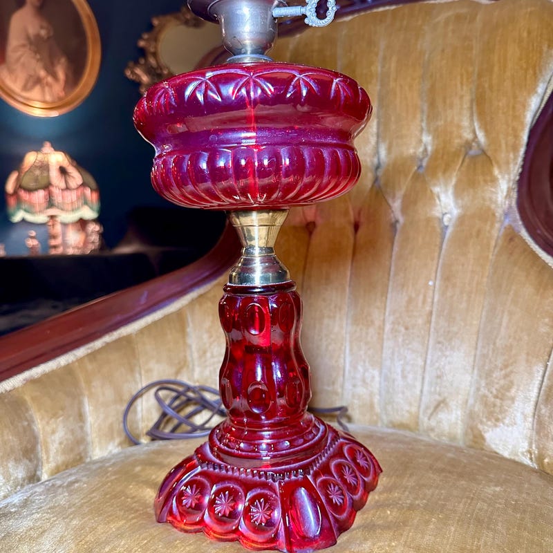 Red Glass Lamp - Etsy