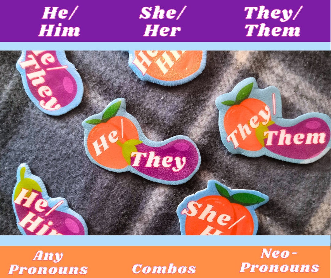 Peach and Eggplant Emoji Pronoun Pin - He/him, She/her, They/them, Custom Pronouns Pin - Etsy