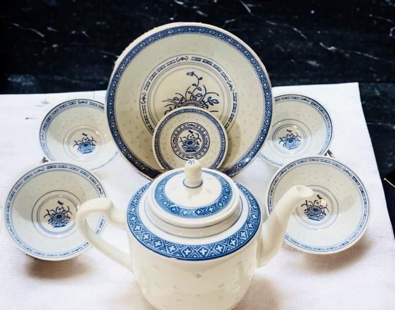 Blue and White Vintage Chinese Tea Set - Etsy