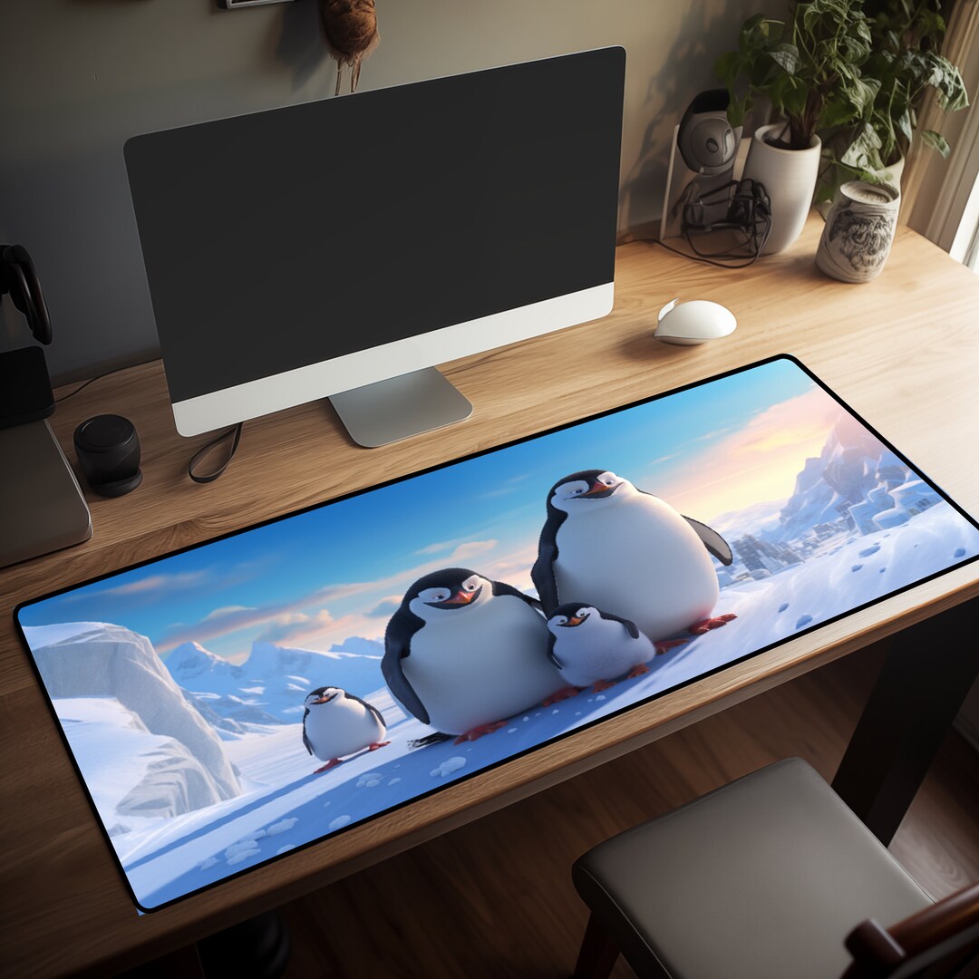 The Penguin Family Desk Mat, Blue World Deskmat, Blue Nature Mouse Pad ...