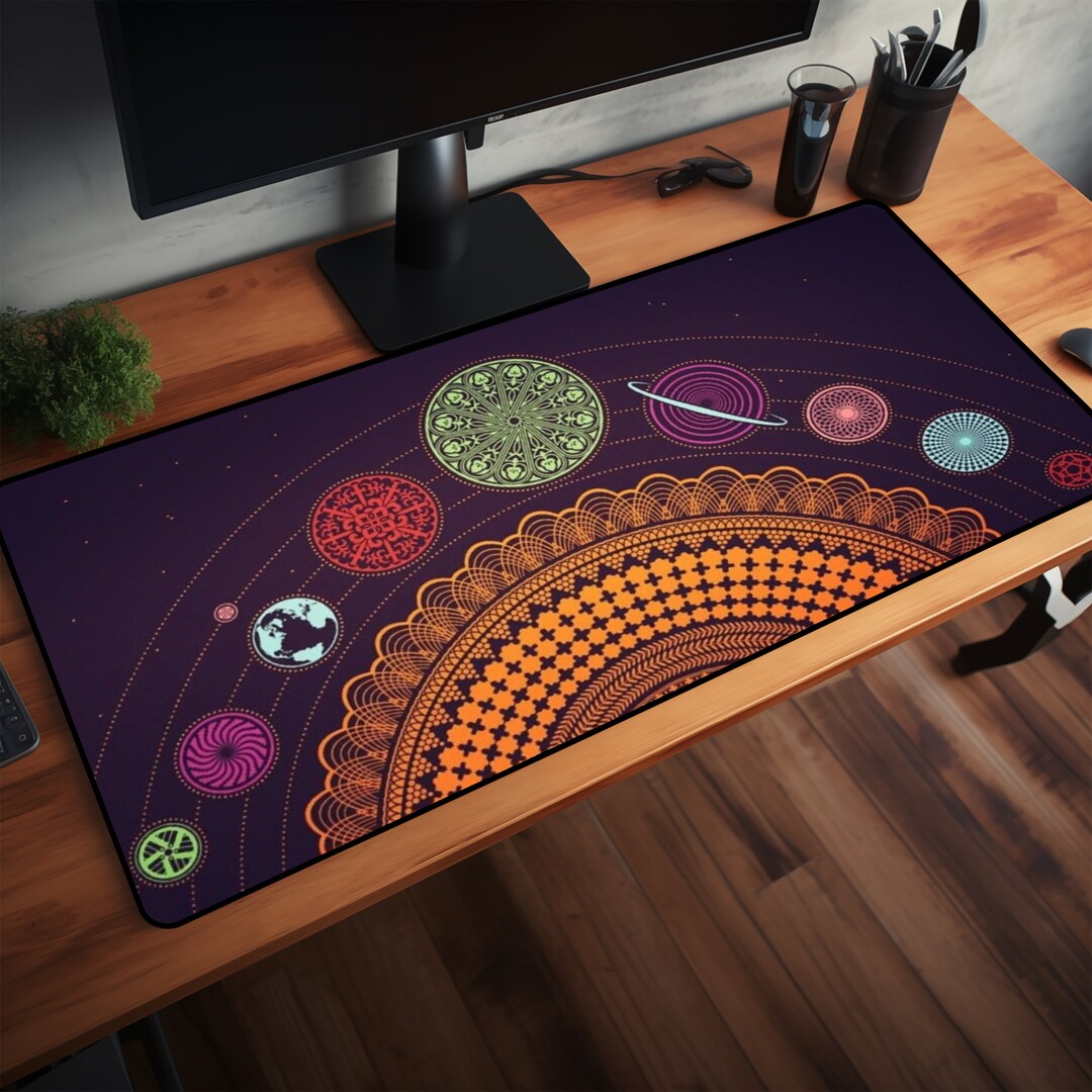 Celestial Vibes Unique Solar System Desk Mat, Retro Space Mousepad, and ...