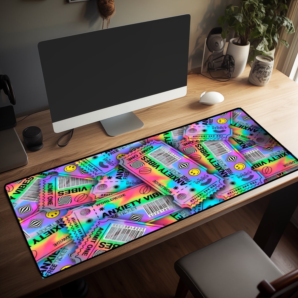 Vibrant Colorful Anxiety Tickets Desk Mat, Vibrant Desk Mat ...