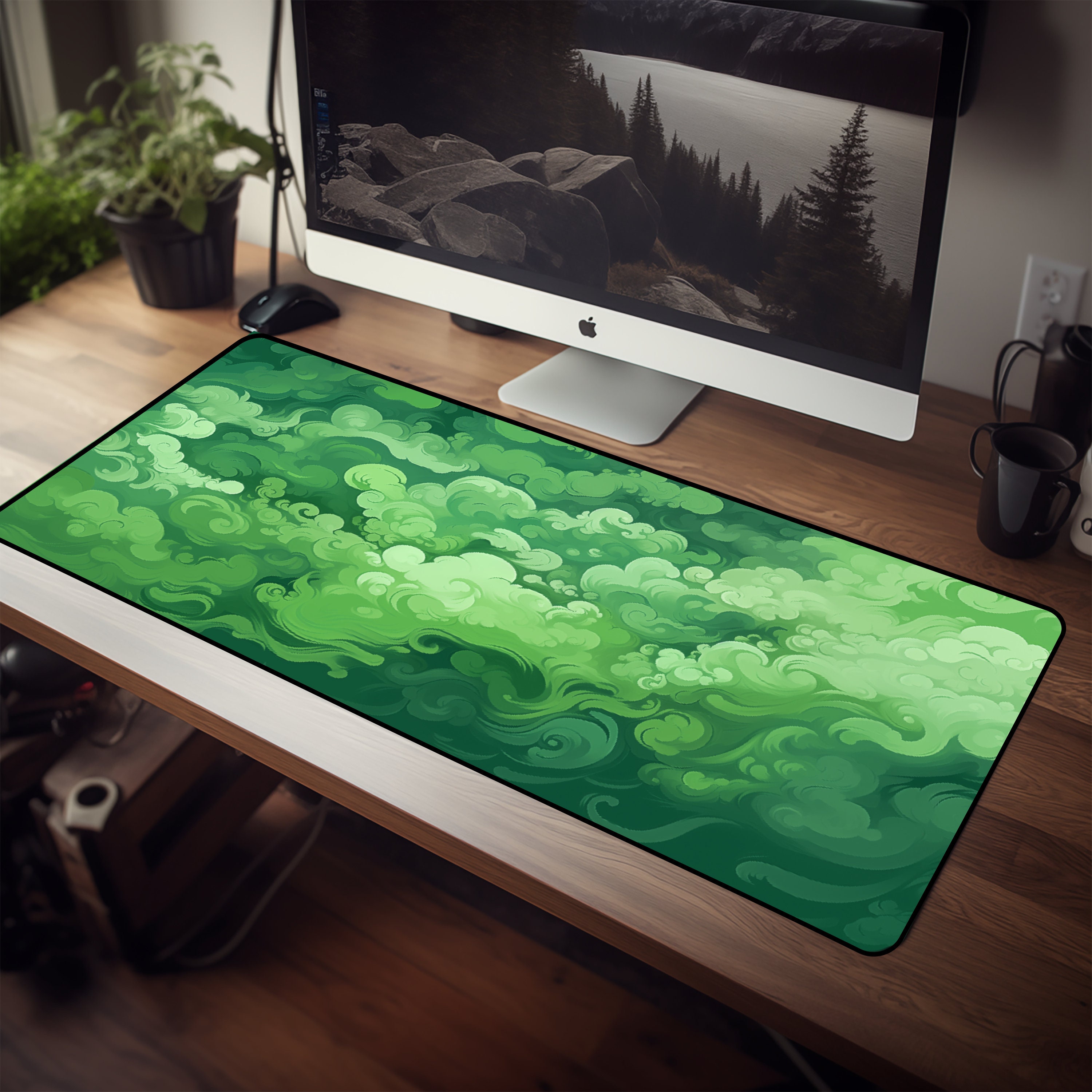 Green Clouds Desk Mat, Magical Mouse Pad-nature Themed Desk Decor ...