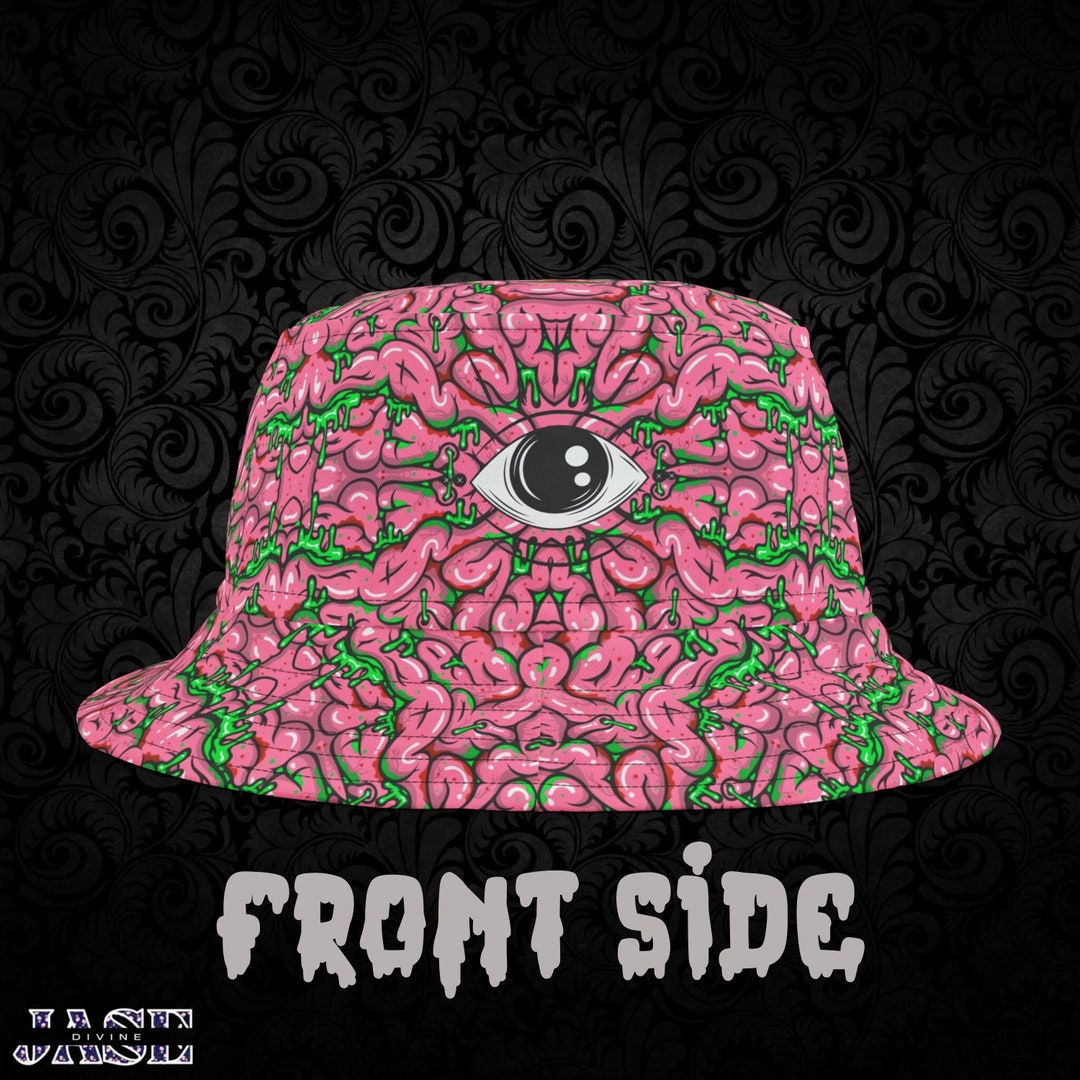 Melting Third Eye Brain Bucket Hat, Brain and Green Baba Design Bucket ...