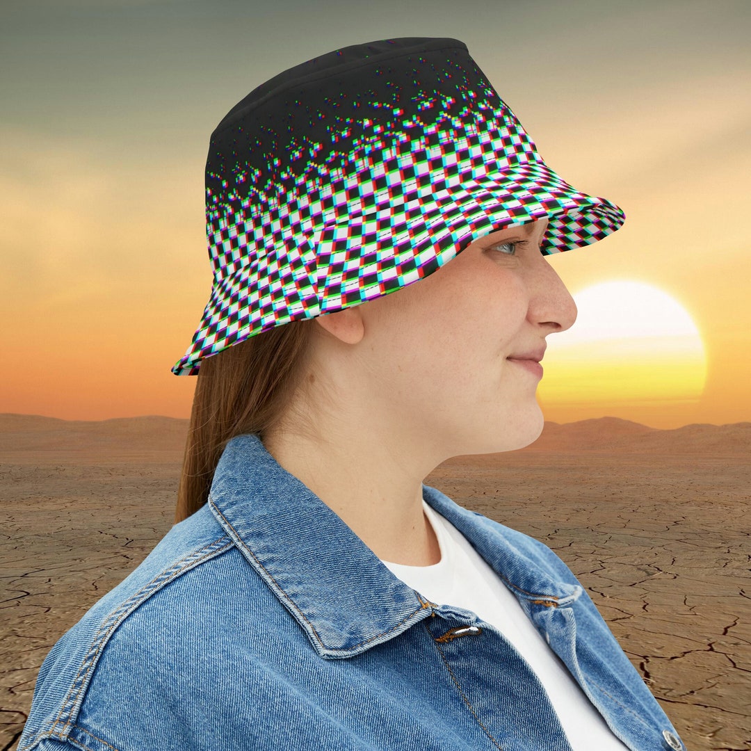 Optical Illusion Bucket Hat, Checker Design Bucket Hat, Gift for Raver ...