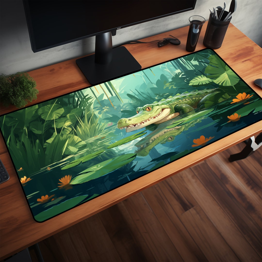 Vibrant Green Crocodile Mouse Pad Fun Desk Accessories for Wildlife ...