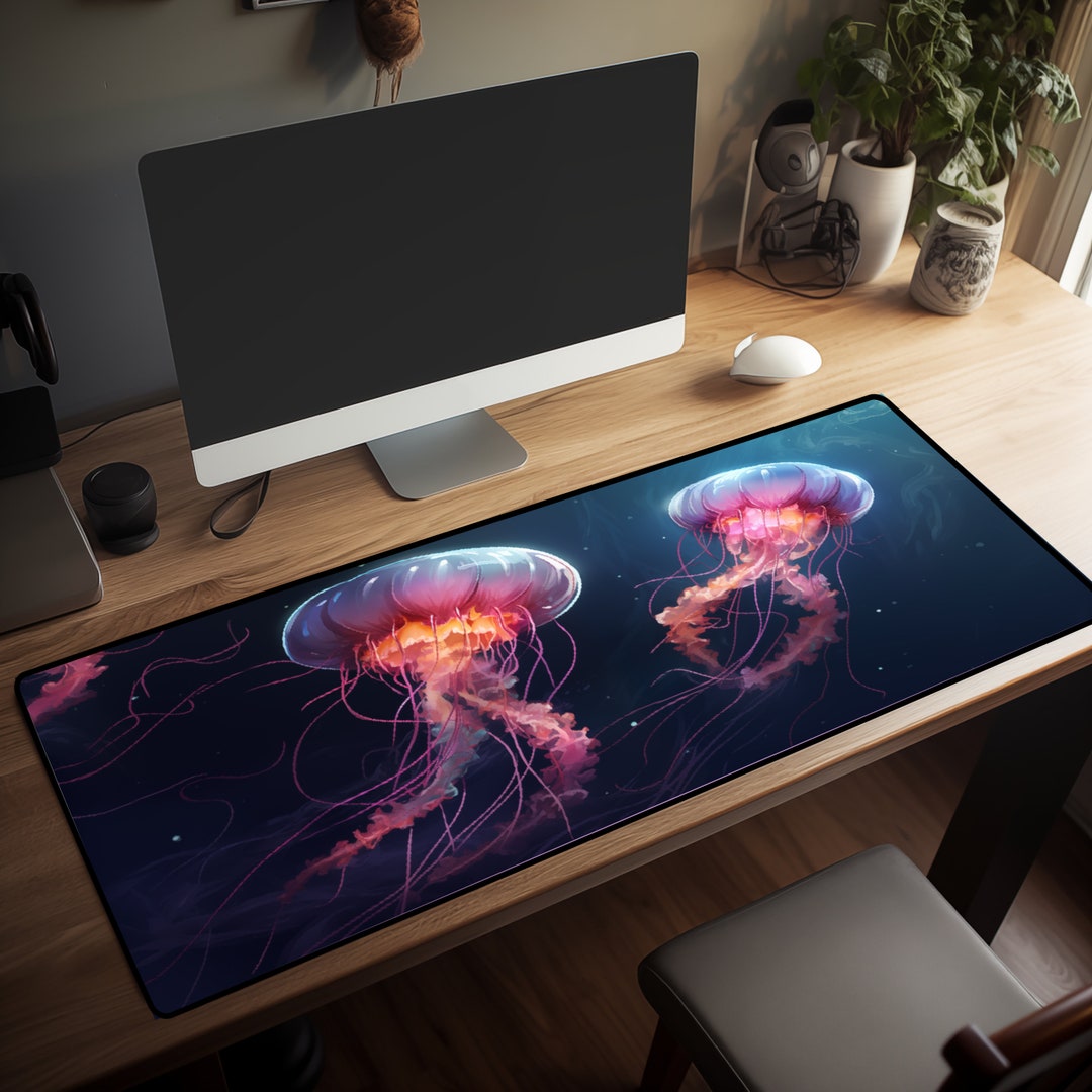 Jellyfish Desk Mat, Blue World Deskmat, Blue Nature Mouse Pad, Family ...