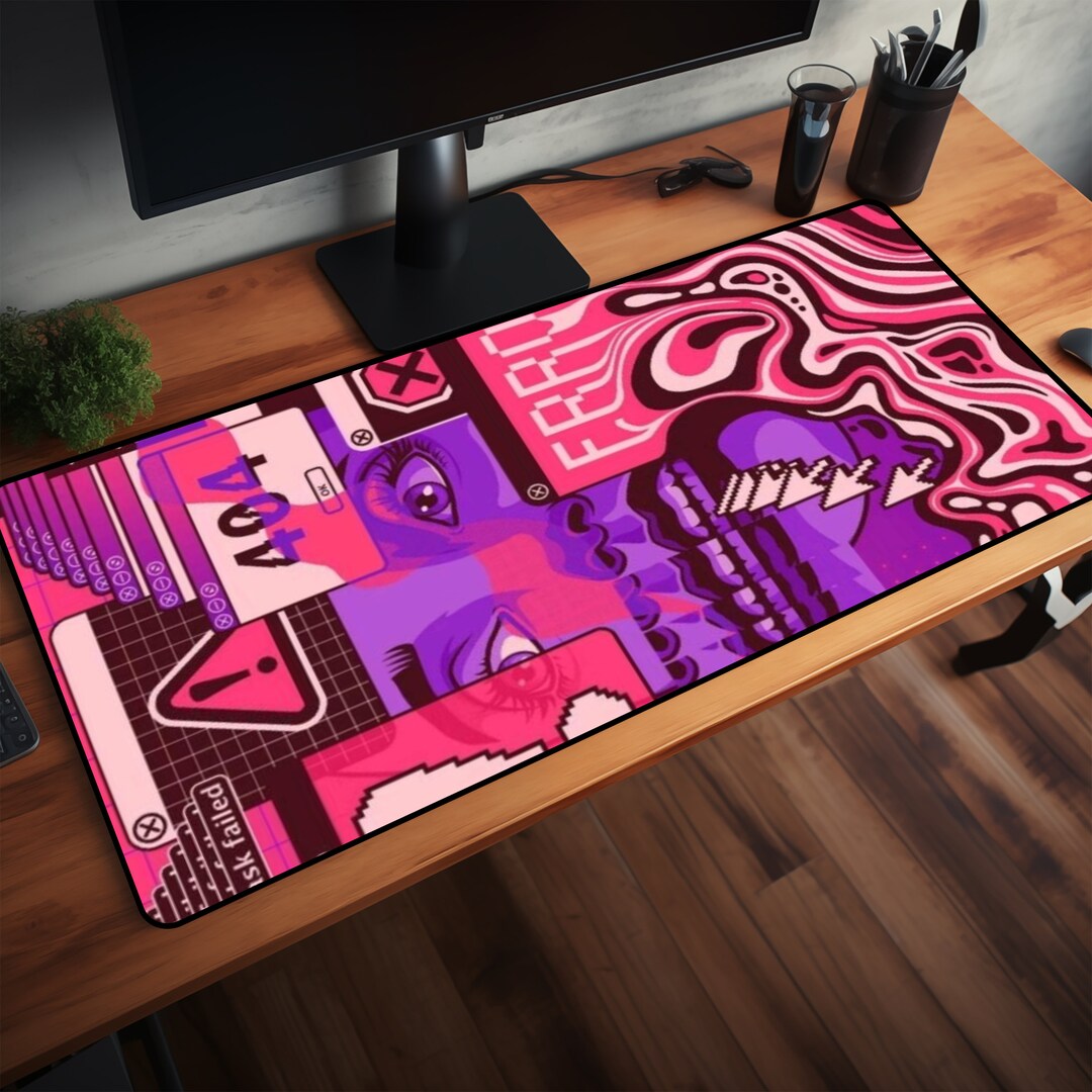 Glitch Enigma Gaming Desk Mat-cybernetic Wonderland Mousepad-elevate ...