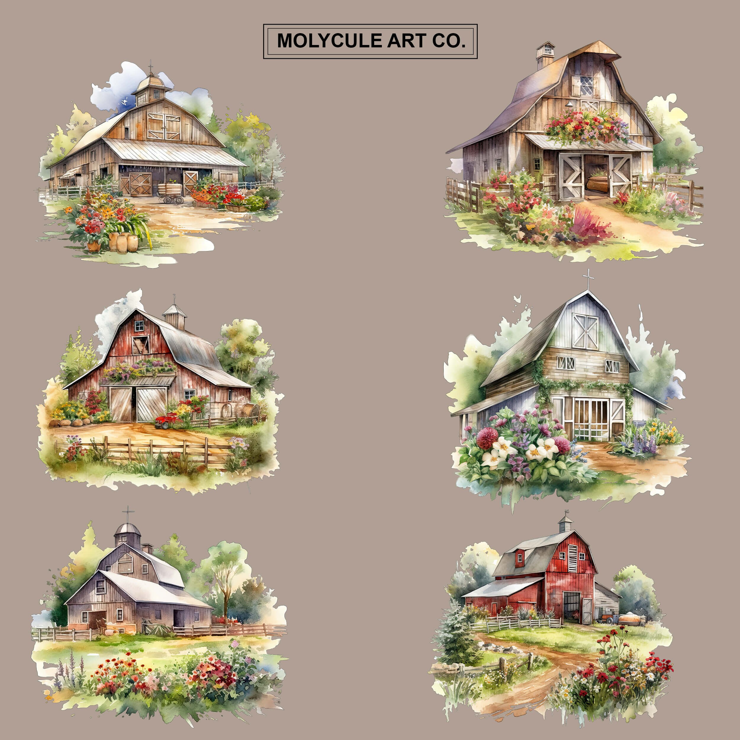 27 Farm Barn Watercolor Clipart, Farmhouse Clipart, Barn Bundle PNG ...