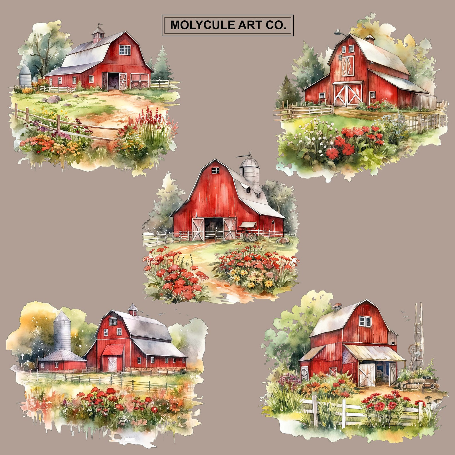 27 Farm Barn Watercolor Clipart, Farmhouse Clipart, Barn Bundle PNG ...