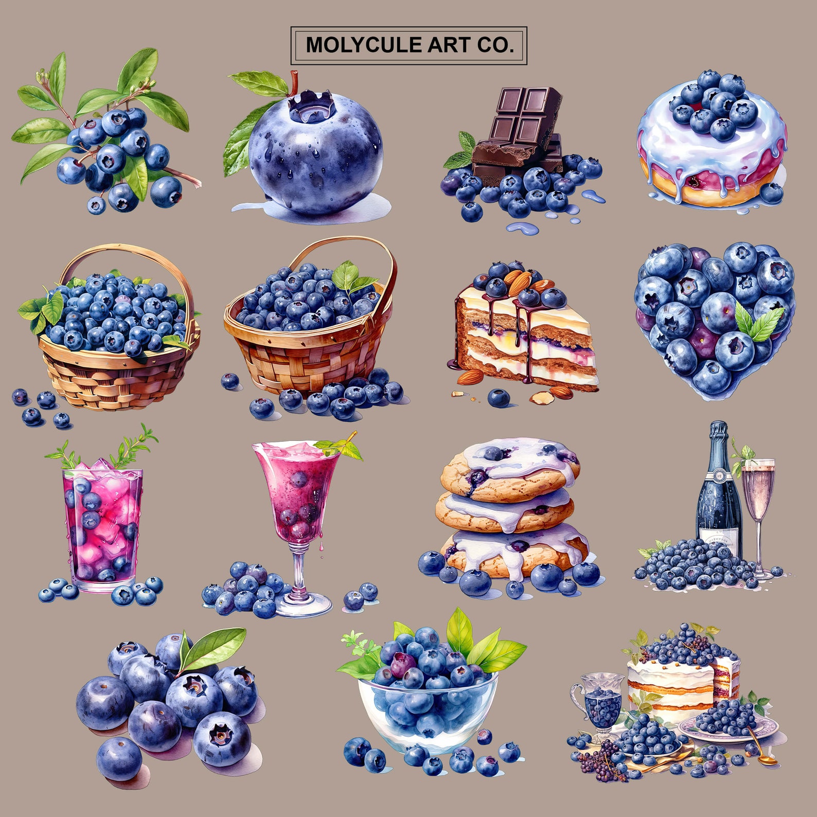 74 Blueberry Watercolor Clipart, Blueberry Cupcake Clip Art ...