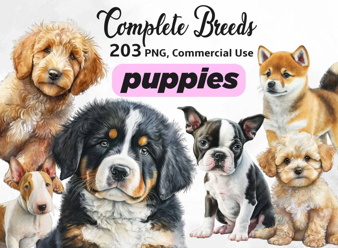 203 Watercolor Puppies Clipart, Dog PNG Bundle, Dog Clipart, Watercolor ...